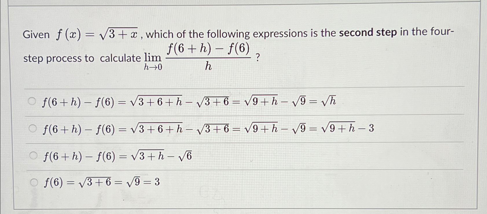 Solved Given f(x)=3+x2, ﻿which of the following expressions | Chegg.com