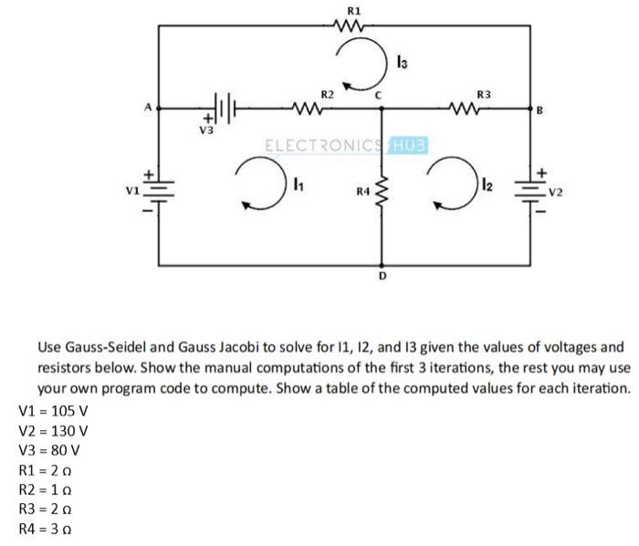 Solved Use Gauss-Seidel and Gauss Jacobi to solve for I1, | Chegg.com