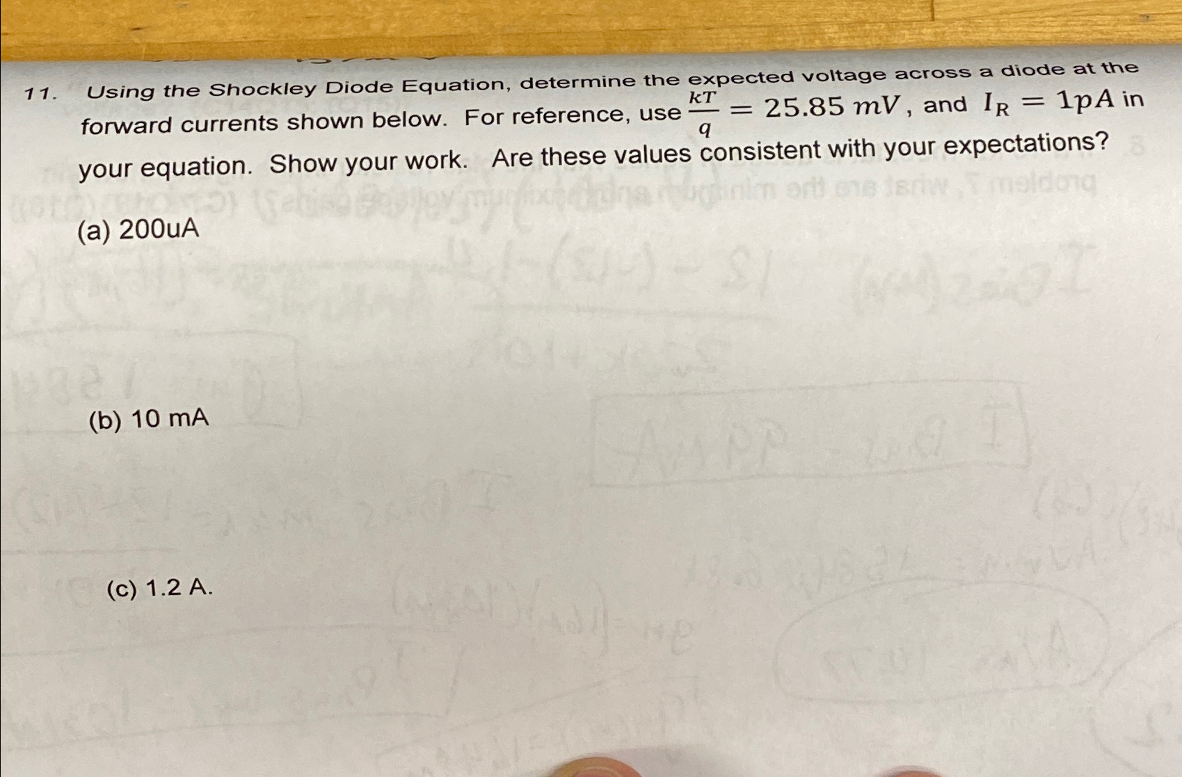 Solved Using the Shockley Diode Equation, determine the | Chegg.com