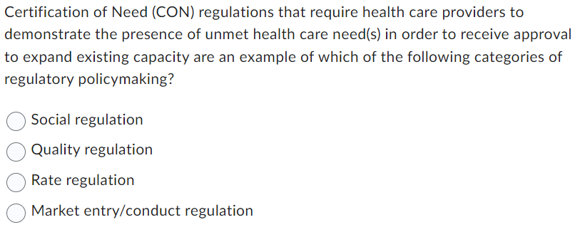 Solved Certification of Need (CON) ﻿regulations that require | Chegg.com