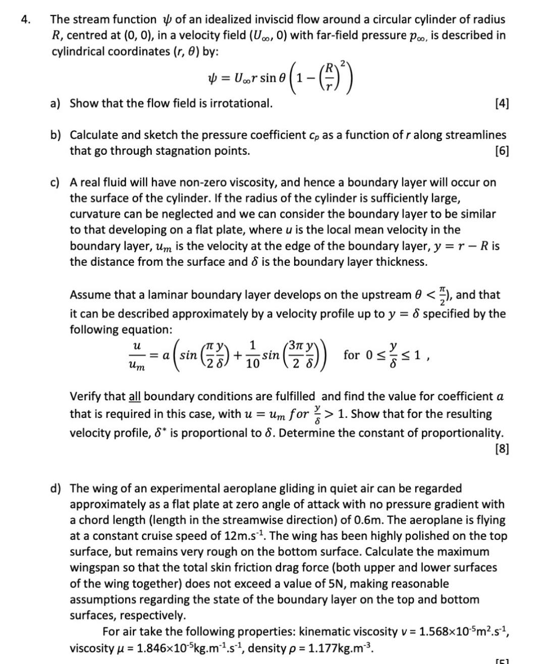 Solved The stream function ψ of an idealized inviscid flow | Chegg.com