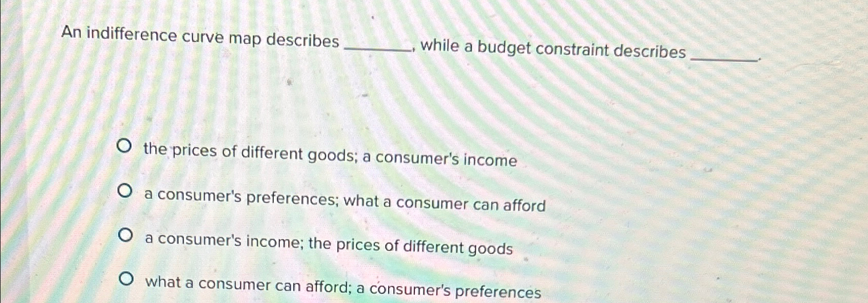 Solved An indifference curve map describeswhile a budget | Chegg.com