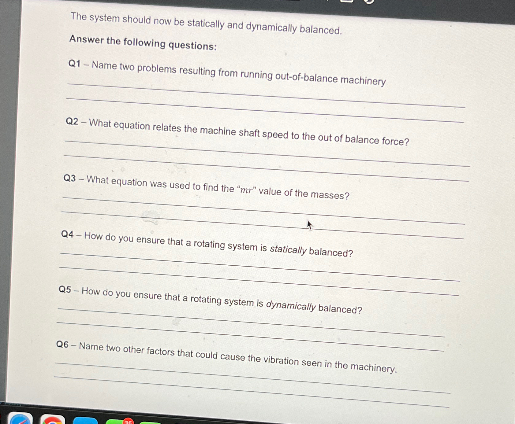Solved The system should now be statically and dynamically | Chegg.com