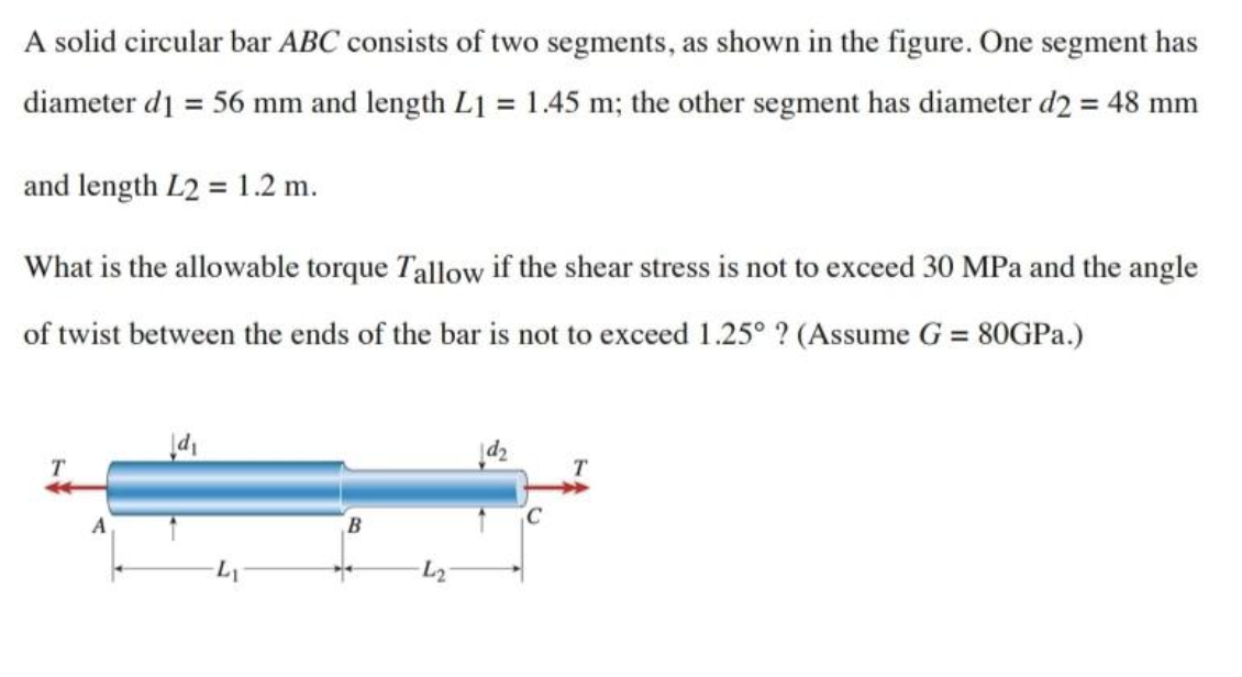Solved A solid circular bar ABC consists of two segments, as | Chegg.com