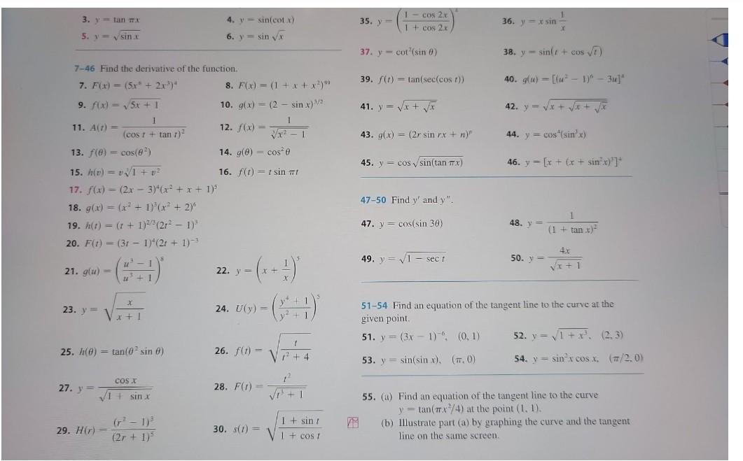 Solved 3. y=tanπx 4. y=sin(cotx) 5. y=sinx 6. y=sinx 35. | Chegg.com