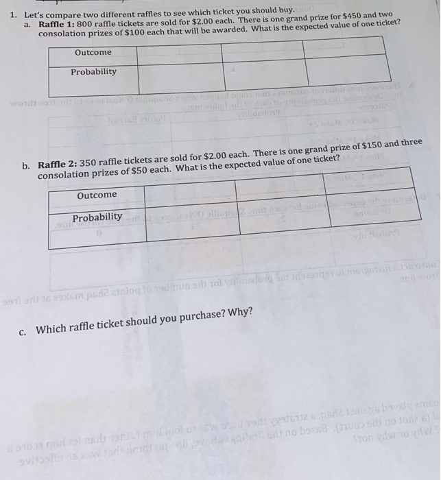 Solved 1. Let's compare two different raffles to see which | Chegg.com