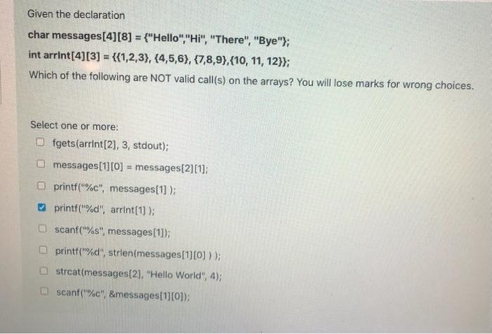 Solved Given the following declaration statement in C, int | Chegg.com