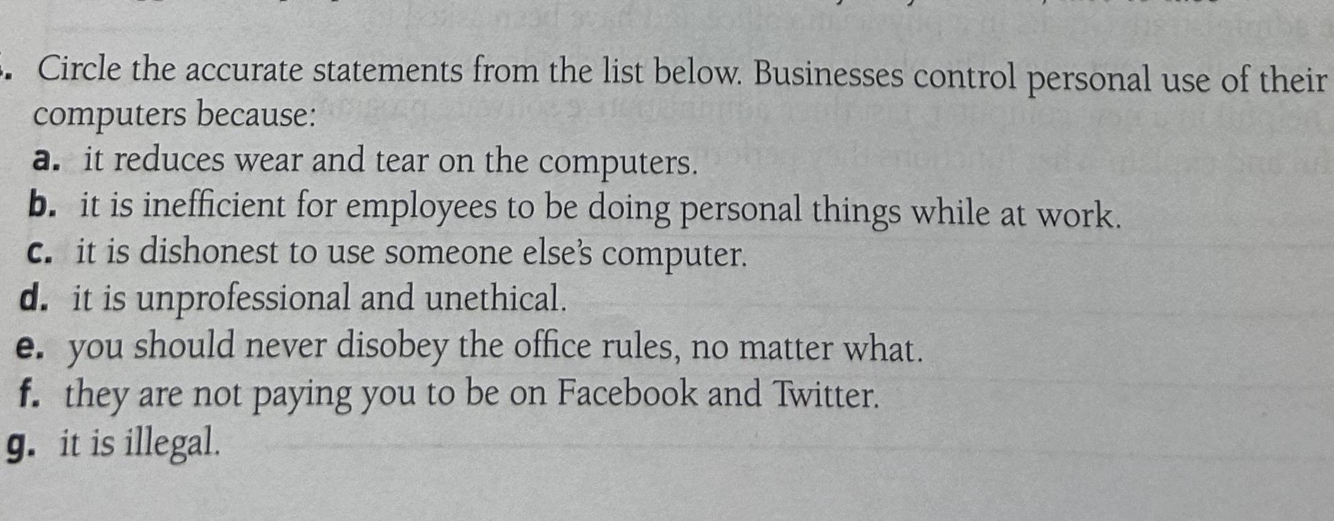 Solved Circle the accurate statements from the list below. | Chegg.com