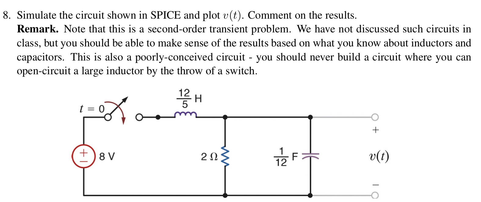 Solved 8. ﻿Simulate the circuit shown in SPICE and plot \( | Chegg.com