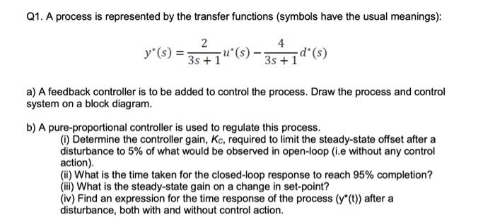 Solved Q1. A process is represented by the transfer | Chegg.com