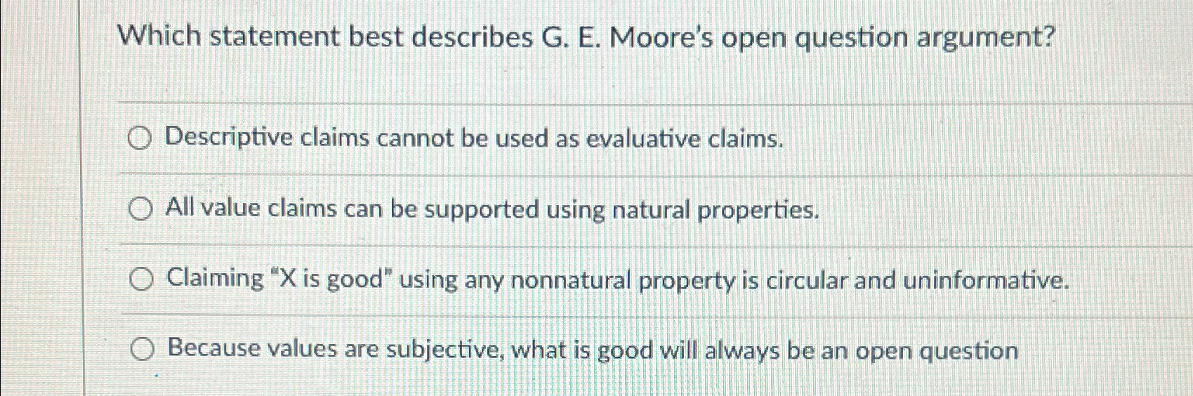 Solved Which statement best describes G. ﻿E. ﻿Moore's open | Chegg.com