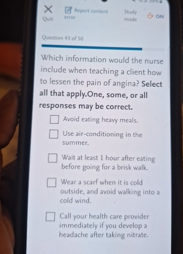 QuitReport contenterrorStudymodeONQuestion 43 ﻿of | Chegg.com