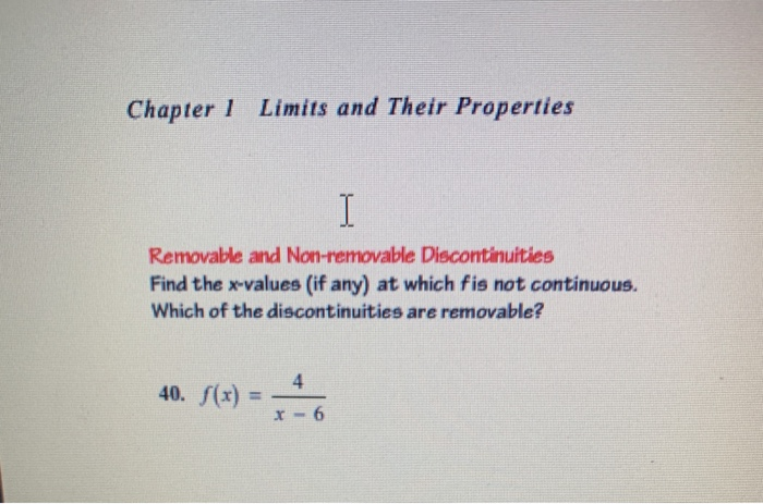 Solved Chapter 1 Limits and Their Properties I Removable and | Chegg.com