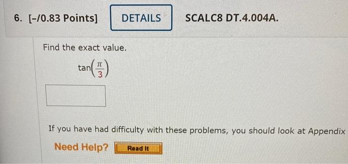 Solved Find the exact value. tan(3π) If you have had | Chegg.com