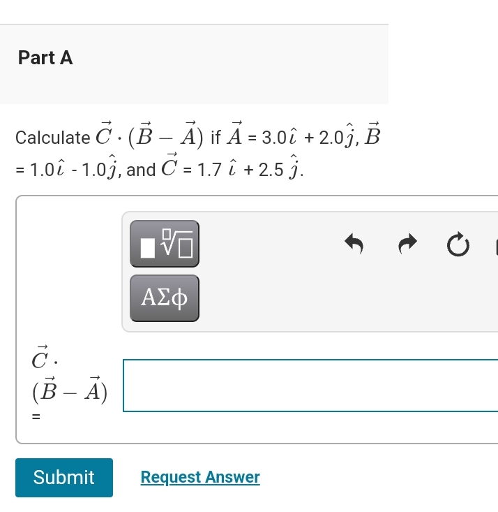 Solved Part ACalculate vec(C)*(vec(B)-vec(A)) ﻿if | Chegg.com