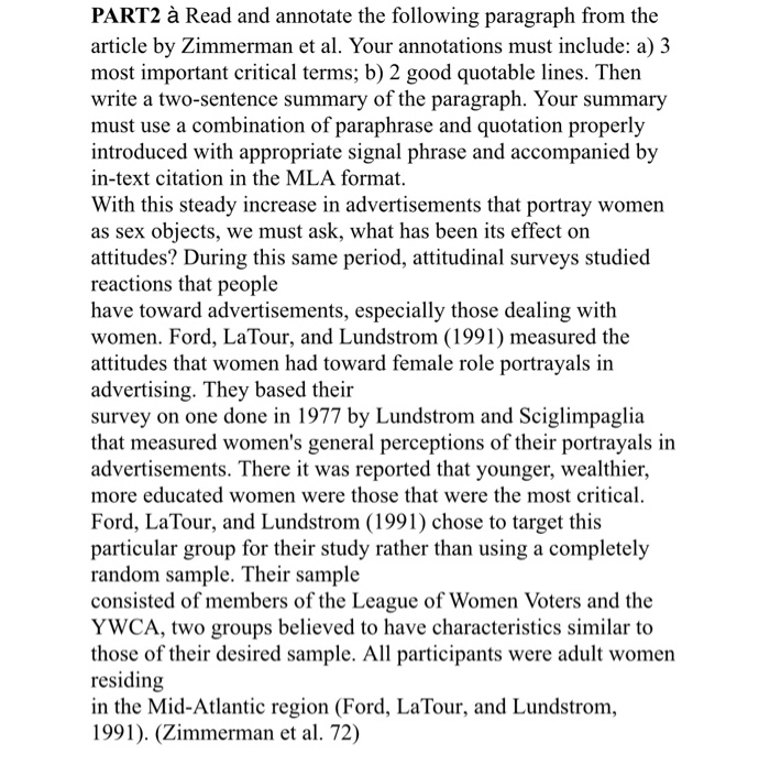 Solved PART2 à Read and annotate the following paragraph | Chegg.com