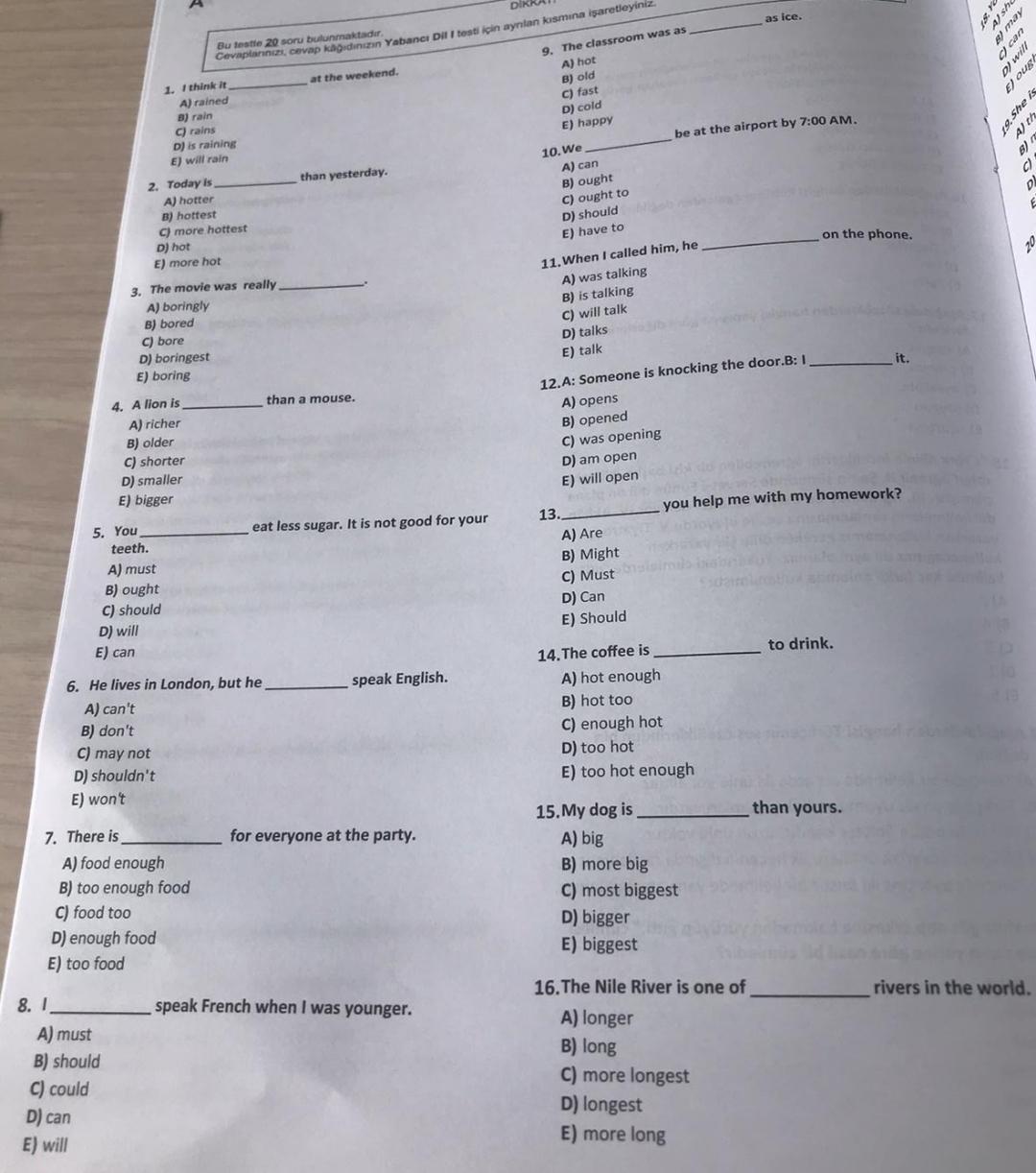 8.D) ﻿canE) ﻿will5. ﻿YouA) ﻿mustc) ﻿could7. ﻿There | Chegg.com