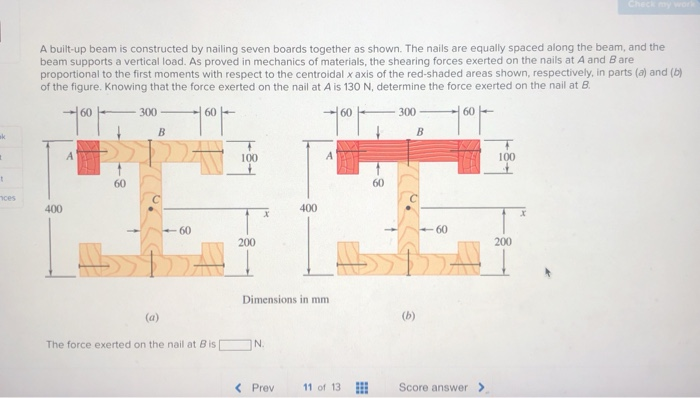 Solved Check my work A built-up beam is constructed by | Chegg.com