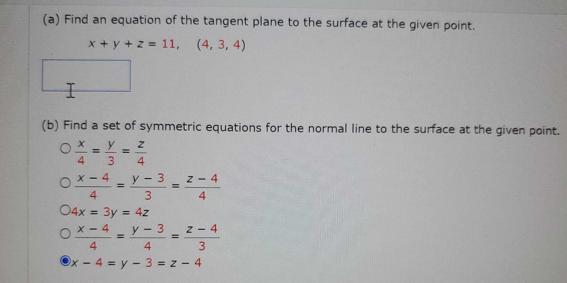 Solved (a) Find an equation of the tangent plane to the | Chegg.com