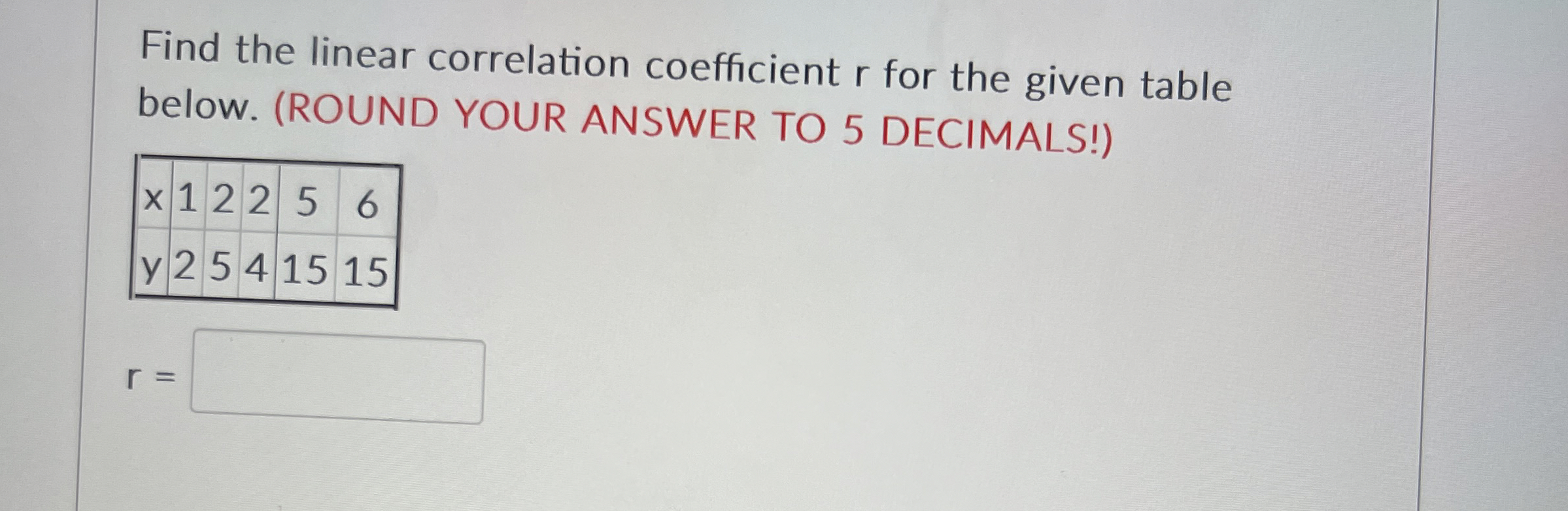 Solved Find the linear correlation coefficient r ﻿for the | Chegg.com