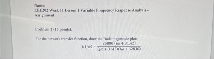 Solved Name: EEE202 Week 11 Lesson 1 Variable Frequency | Chegg.com