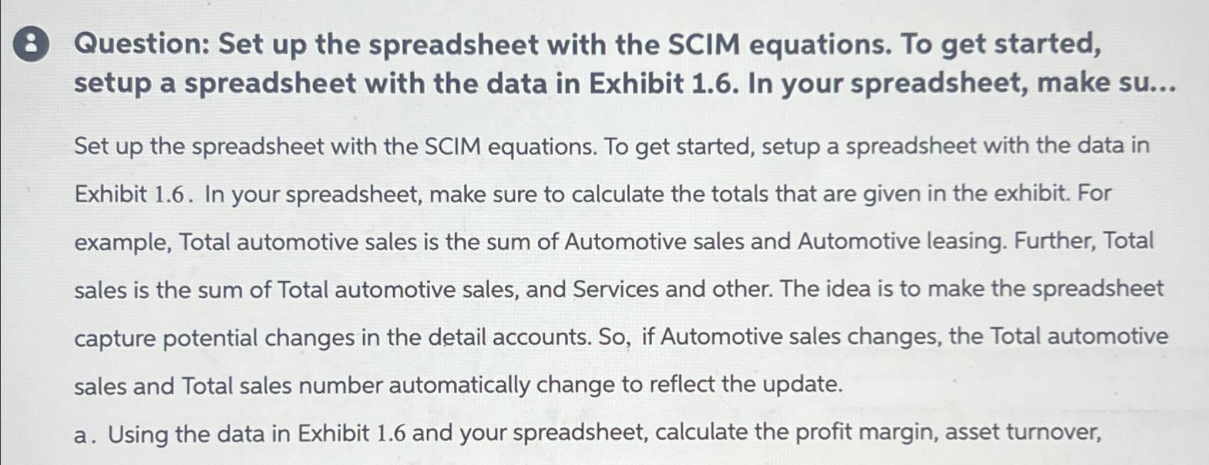 Solved Question: Set up the spreadsheet with the SCIM | Chegg.com