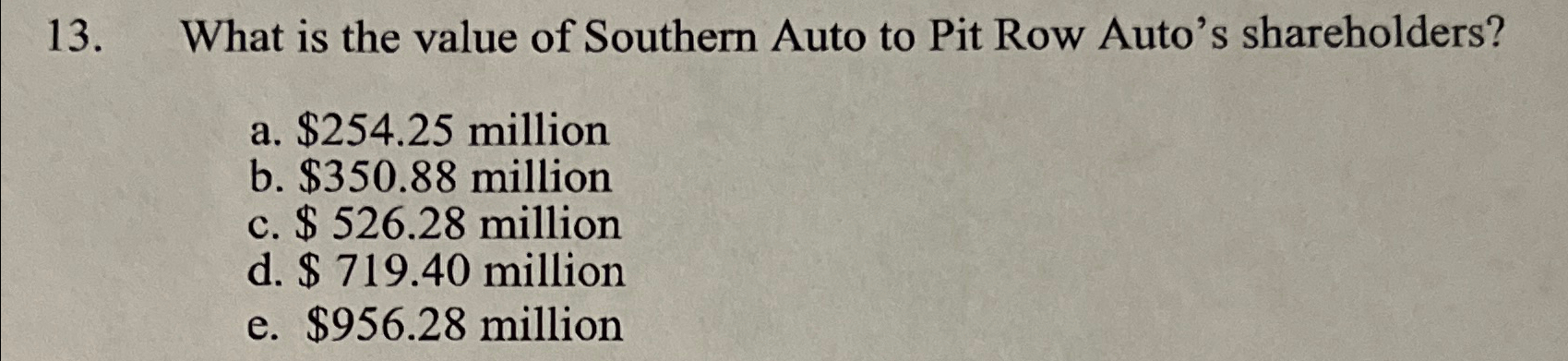 Solved What is the value of Southern Auto to Pit Row Auto's | Chegg.com