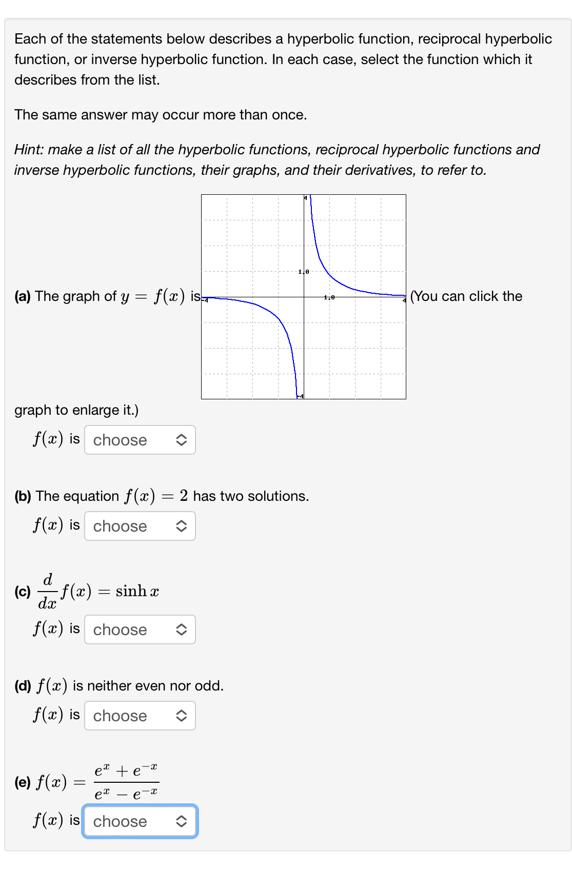Solved Each of the statements below describes a hyperbolic | Chegg.com Solved Each of the statements below describes a hyperbolic | Chegg.com