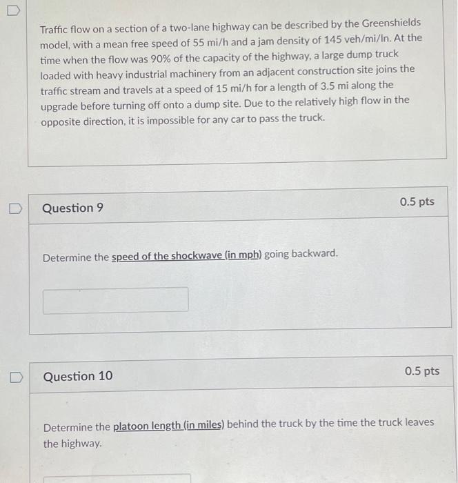 Solved Traffic flow on a section of a two-lane highway can | Chegg.com