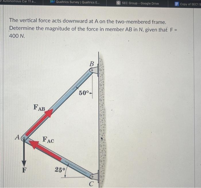 The vertical force acts downward at A on the | Chegg.com