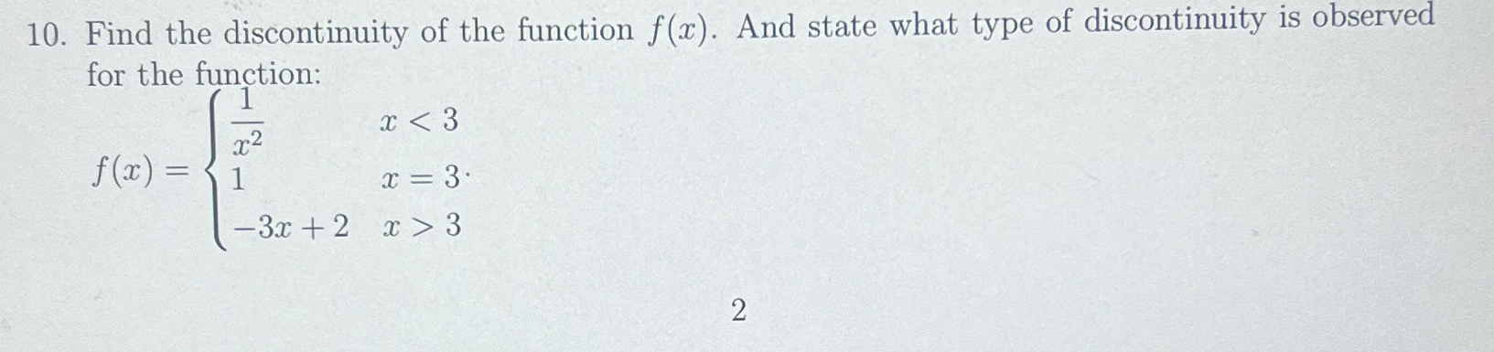 Solved for the function:f(x)={1x2,x 3 | Chegg.com