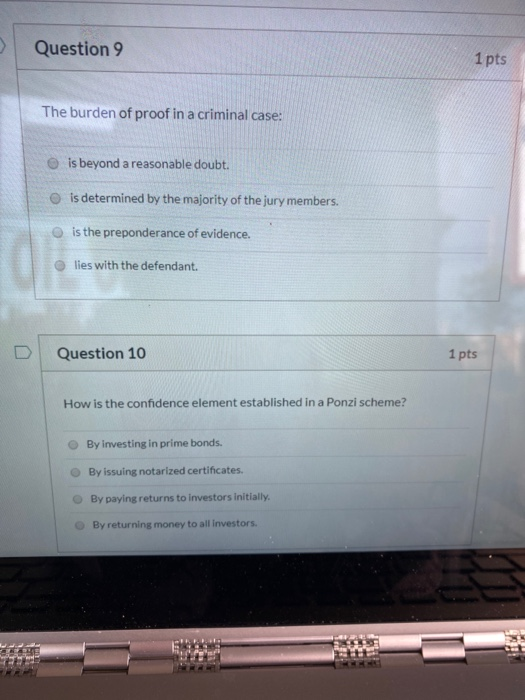 Solved Question 9 1 pts The burden of proof in a criminal | Chegg.com