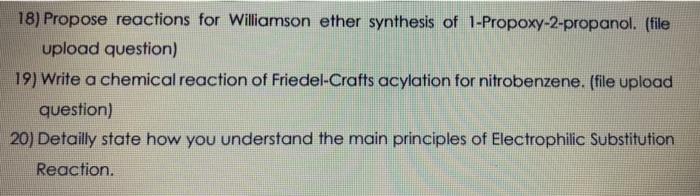 Solved 18) Propose reactions for Williamson ether synthesis | Chegg.com