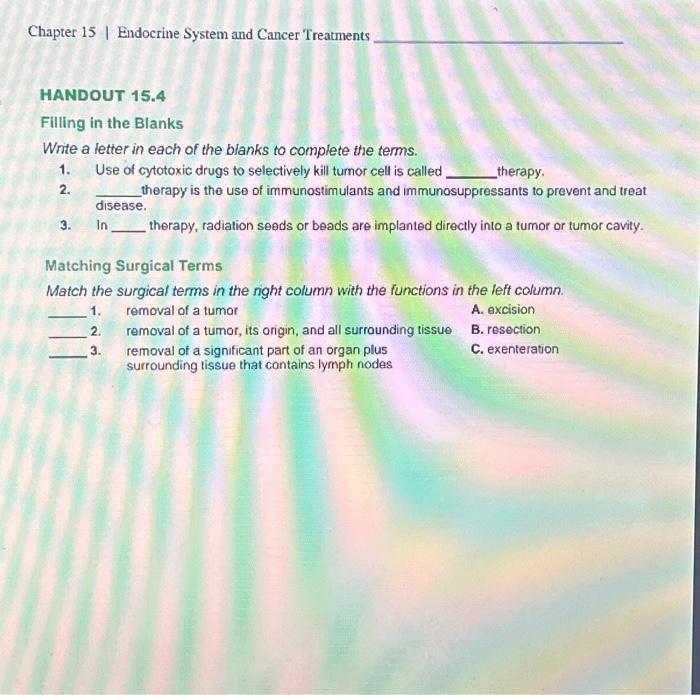 Solved Chapter 15 | Endocrine System and Cancer Treatments | Chegg.com