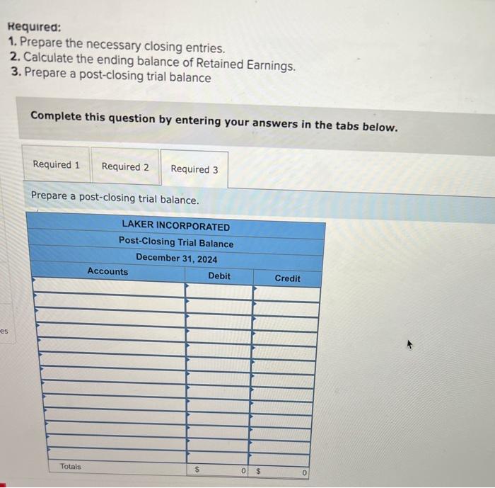 Solved Required: 1. Prepare the necessary closing entries. | Chegg.com