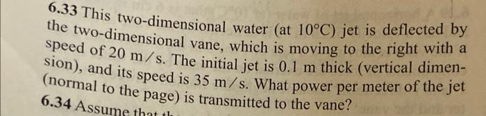 Solved 6.33 This two-dimensional water (at 10∘C ) jet is | Chegg.com