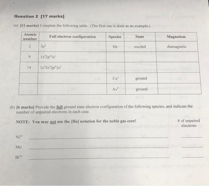 Solved (a) [11 marks] Complete the following table. (The | Chegg.com