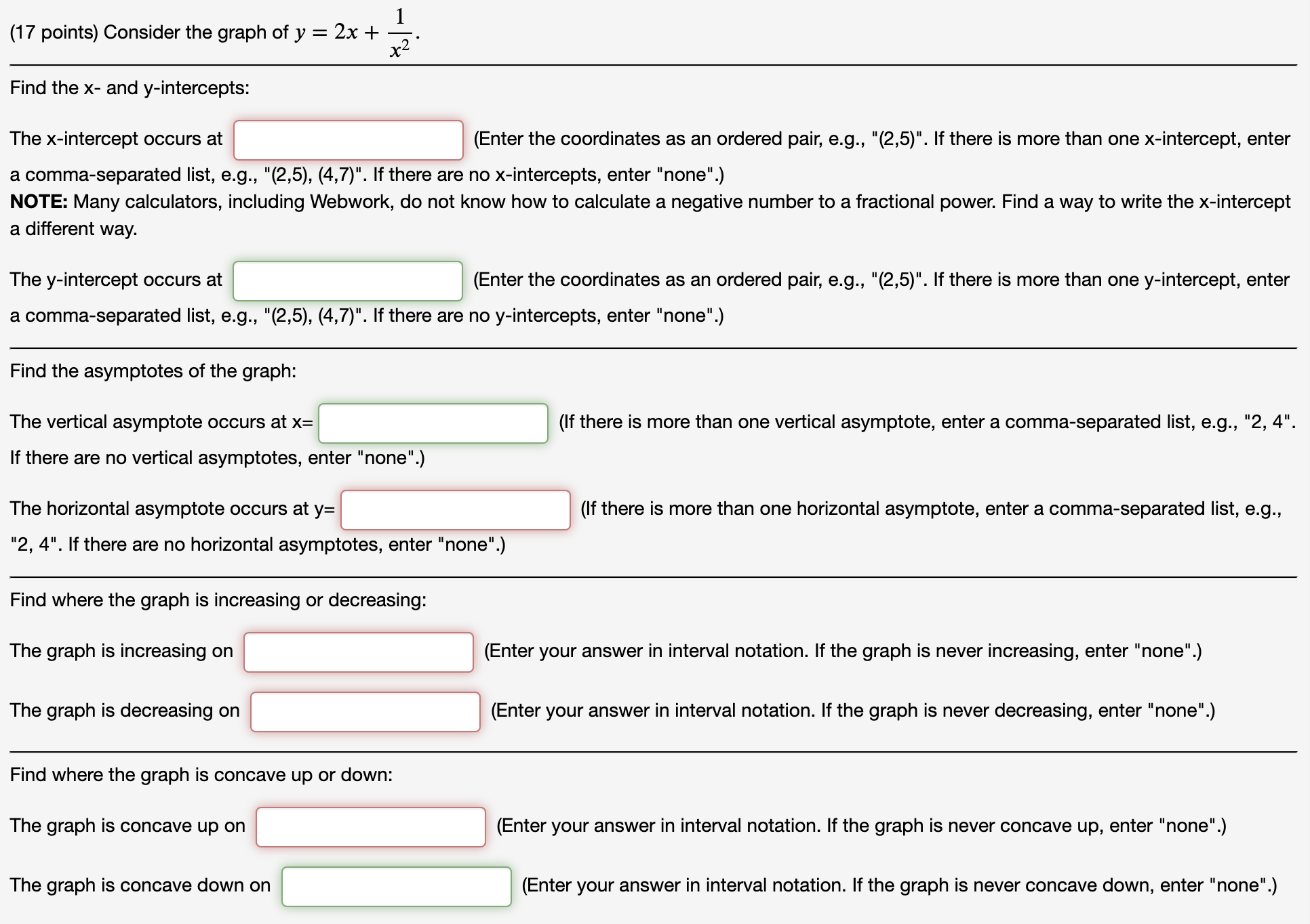 Solved (17 ﻿points) ﻿Consider the graph of y=2x+1x2.Find the | Chegg.com