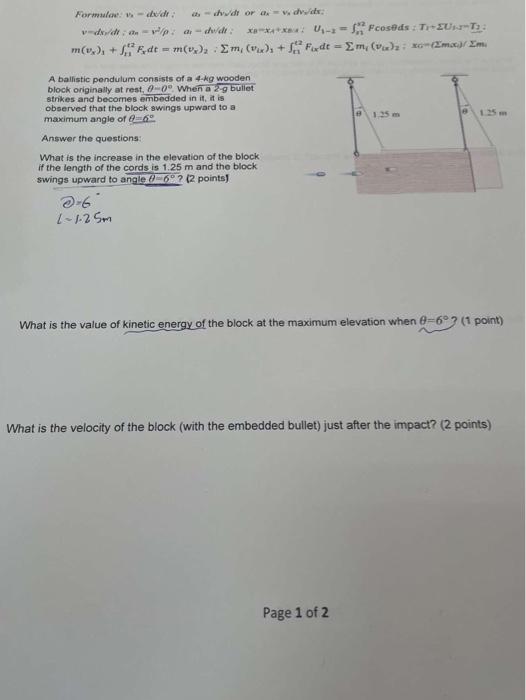 Solved A ballistic pendulum consists of a 4-kg wooden block | Chegg.com