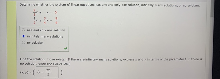 Solved Determine whether the system of linear equations has | Chegg.com