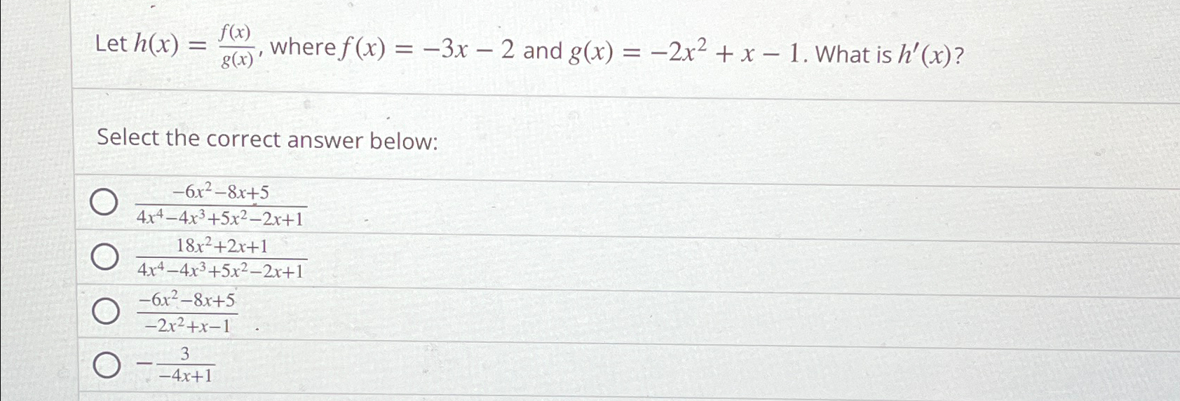 Solved Let h(x)=f(x)g(x), ﻿where f(x)=-3x-2 ﻿and | Chegg.com