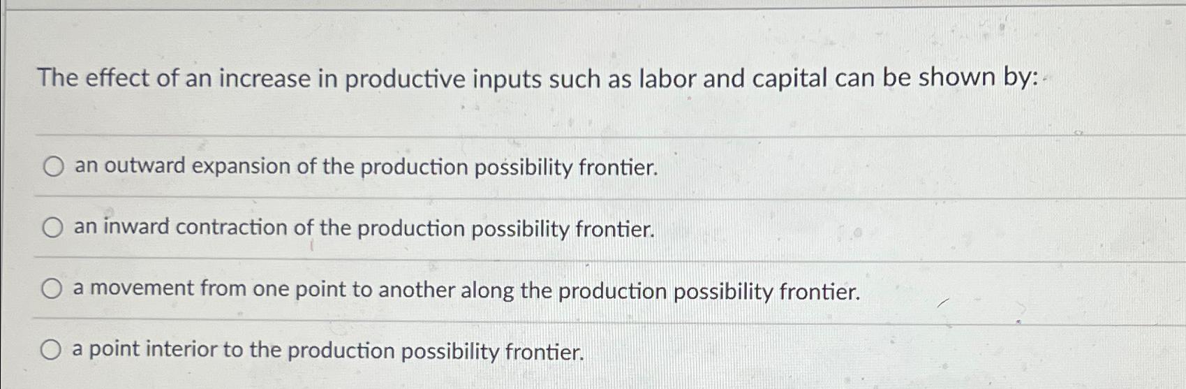 Solved The effect of an increase in productive inputs such | Chegg.com
