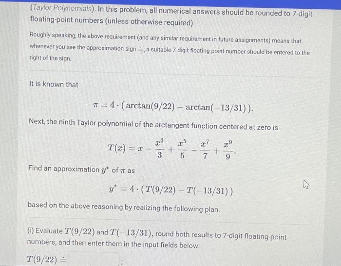 Solved (Taylor Polynomials). In this problem, all numerical | Chegg.com