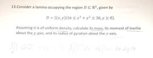 Solved 13. Consider a lamina occupying the region DC R? | Chegg.com