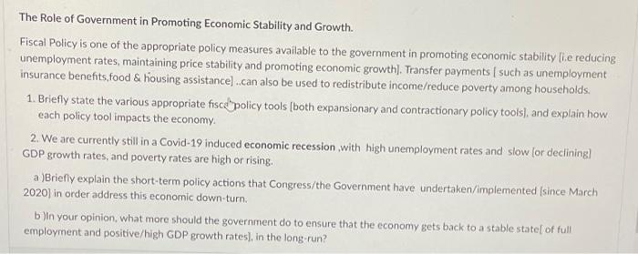 Solved The Role of Government in Promoting Economic | Chegg.com