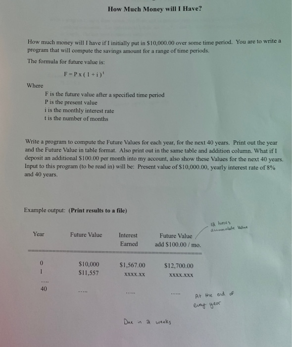 Solved How Much Money will I Have? How much money will I | Chegg.com