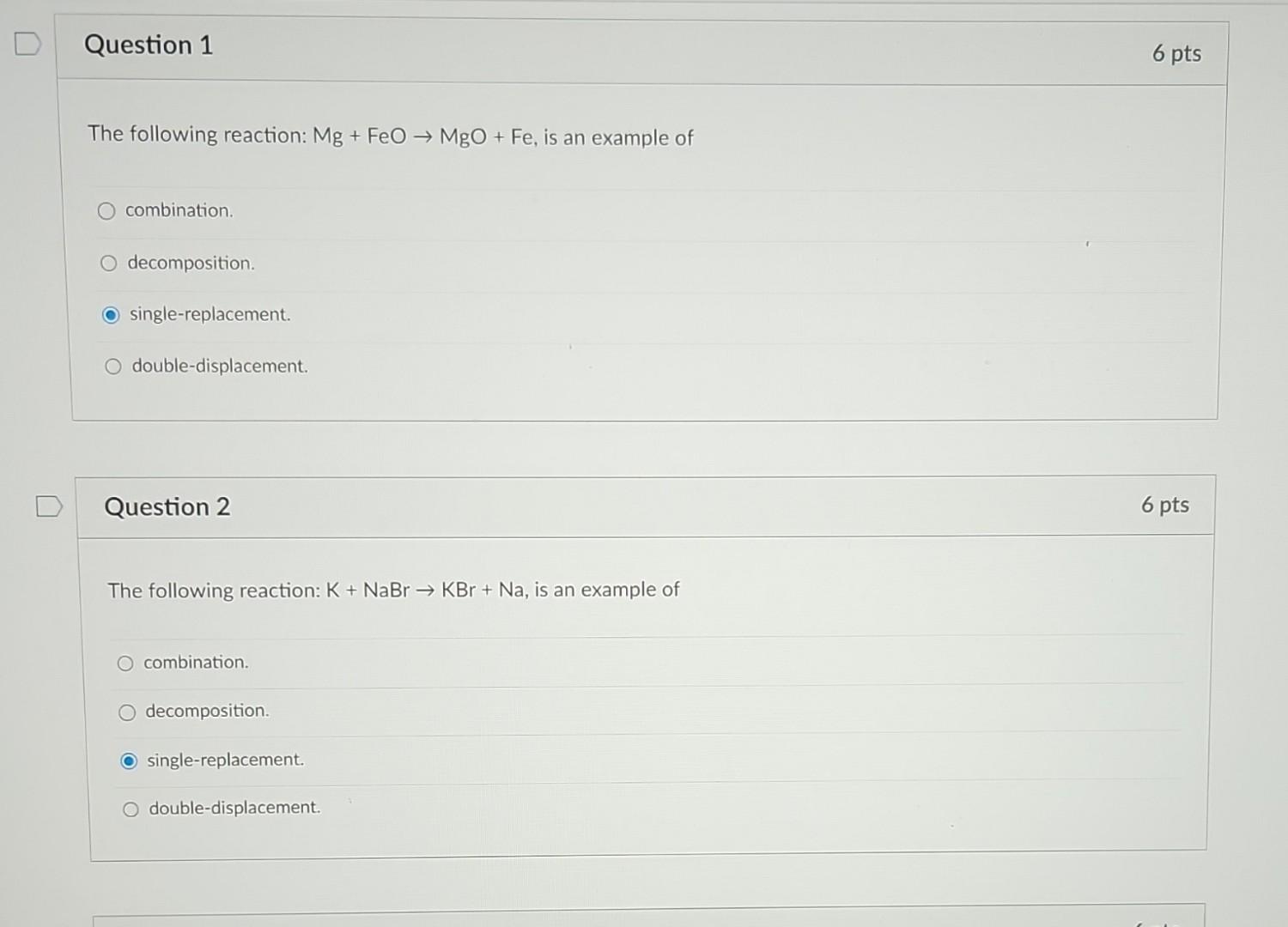 Solved The following reaction: Mg+FeO→MgO+Fe, is an example | Chegg.com