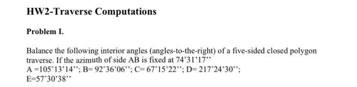 Solved HW2-Traverse Computations Problem I. Balance the | Chegg.com