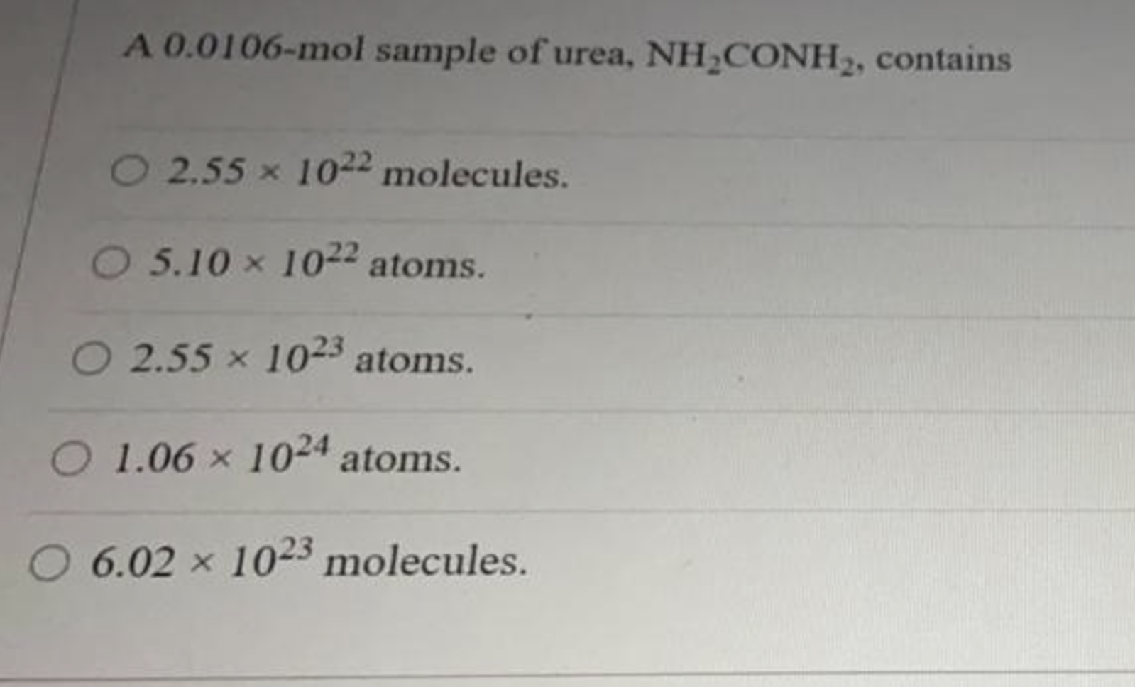 Solved A 0.0106-mol sample of ﻿urea, NH2CONH2, | Chegg.com