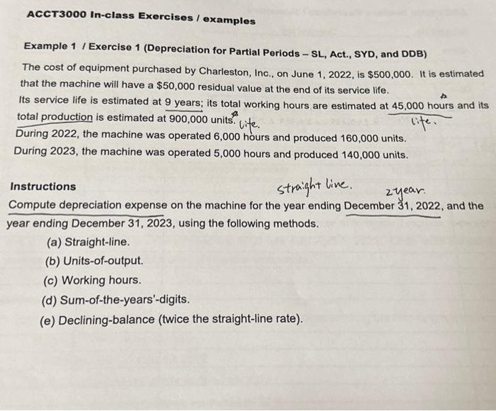 Solved Example 1 / Exercise 1 (Depreciation for Partial | Chegg.com